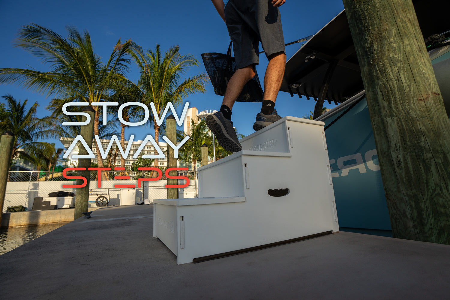 Stowaway Steps - stowable boat dock steps for docks, dogs and people